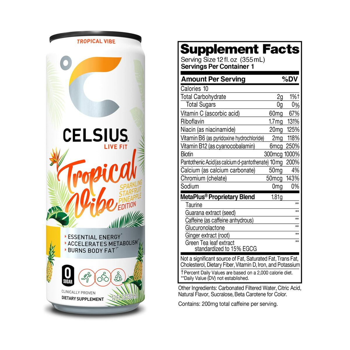 CELSIUS Sparkling Starfruit Pineapple TROPICAL Vibe-12fl oz - Amplified ...